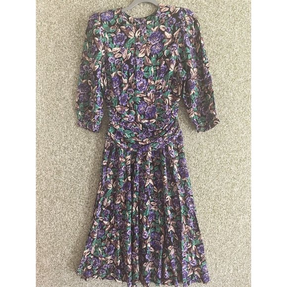 Jane Singer | Dresses | Jane Singer 8 Vintage Purple Floral Ruched Full ...